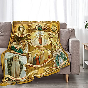 Virgin Mary Throw Blanket Christian Bible Verse Prayer Healing Blanket Catholic Gifts for Women Man Adults Inspirational Faith Scripture Prayer Religious Blanket Soft Cozy Fleece Decor 40''X50''