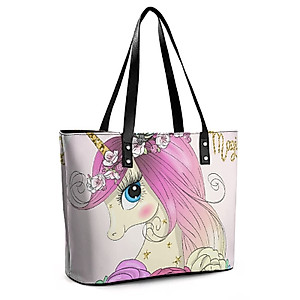 Womens Handbag Unicorn And Flowers And Butterfly Leather Tote Bag Top Handle Satchel Bags For Lady