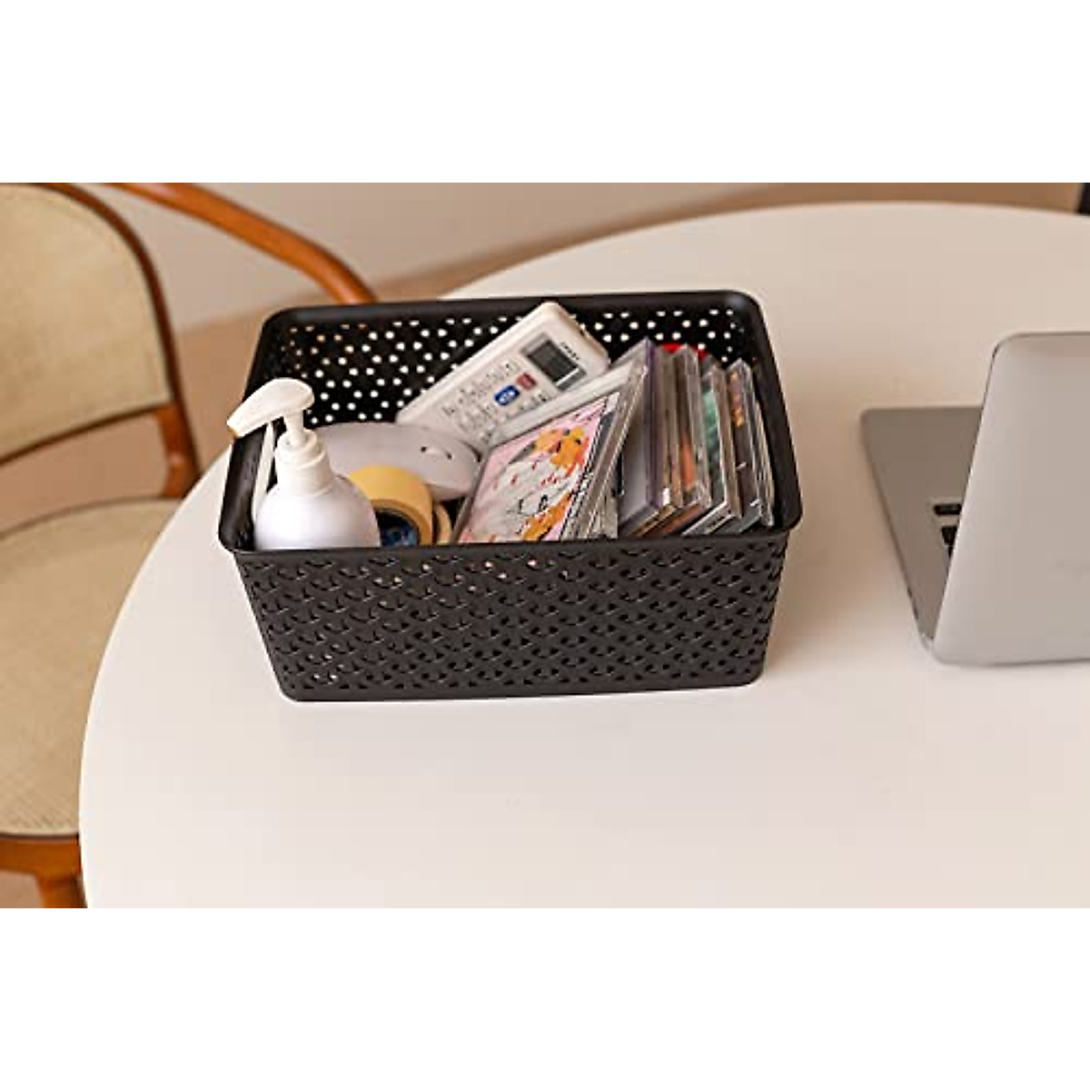 Aebeky Plastic Storage Basket,Medium Weave Basket Organizer,4-Pack (Black)