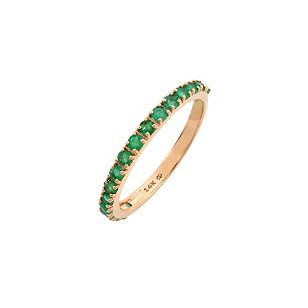 Mirahi May Birthstone Half Eternity Band Ring For Women, 14k Solid Rose Gold Ring For Girls, 2mm Round Cut Emerald Anniversary Ring For Her, 0.51 Carat Natural Gemstone Wedding Ring (Size US 7)
