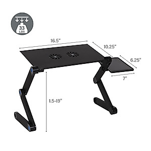 TRY & DO Adjustable Laptop Stand for Couch, Bed, Aluminum Portable Lap Desk, Foldable Ergonomic Laptop Desk with Heat Emission Hole & Detachable Mouse Pad