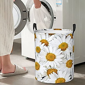 Laundry Basket,Yellow Daisies,Large Canvas Fabric Lightweight Storage Basket/Toy Organizer/Dirty Clothes Collapsible Waterproof For College Dorms-Large