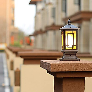 SZHANG Chinese Style Outdoor Waterproof IP65 Courtyard Lighting Fixtures Terrace Lights Gate Pillar Lights Creativity Fences Home Landscape Garden Outdoor Villa Pillar Lights Mains Wiring Type