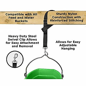 Rosemarie Horse Bucket Strap Hangers,Horse Suppliers Adjustable Nylon Straps up to 700 lbs for Hay Nets, Water Buckets,Barn Hanging-Pratical and Easy Use (2 Pack) (Black)