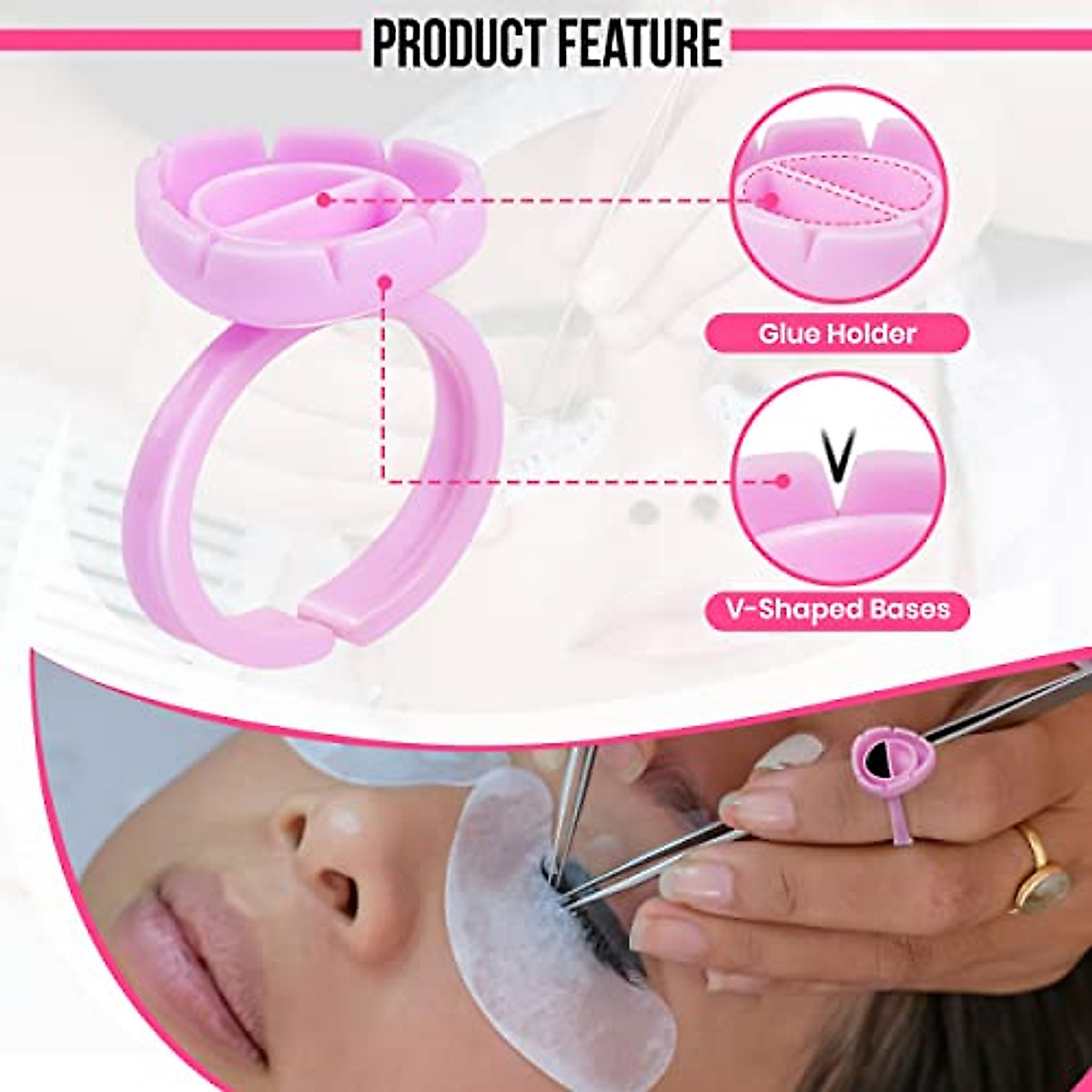 KB Essentials 100pcs Glue Rings for Eyelashes Extension - Lash Extensions Supplies Glue Holder for Lashes Fan – Adjustable, Disposable & Blossom Ring Fanning Cups for Nail Art, Tattoo & Makeup