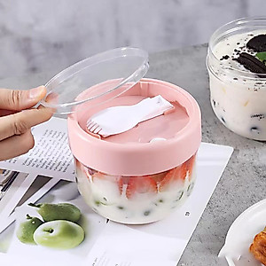 WEIRUIFANZHI 4Pcs 20oz Overnight Oats Plastic Jars with Lids and Spoons Leak-proof Yogurt Fruit Oatmeal Salad Containers with Foldable Scoops Portable Oatmeal Dessert Capacity Breakfast Cups