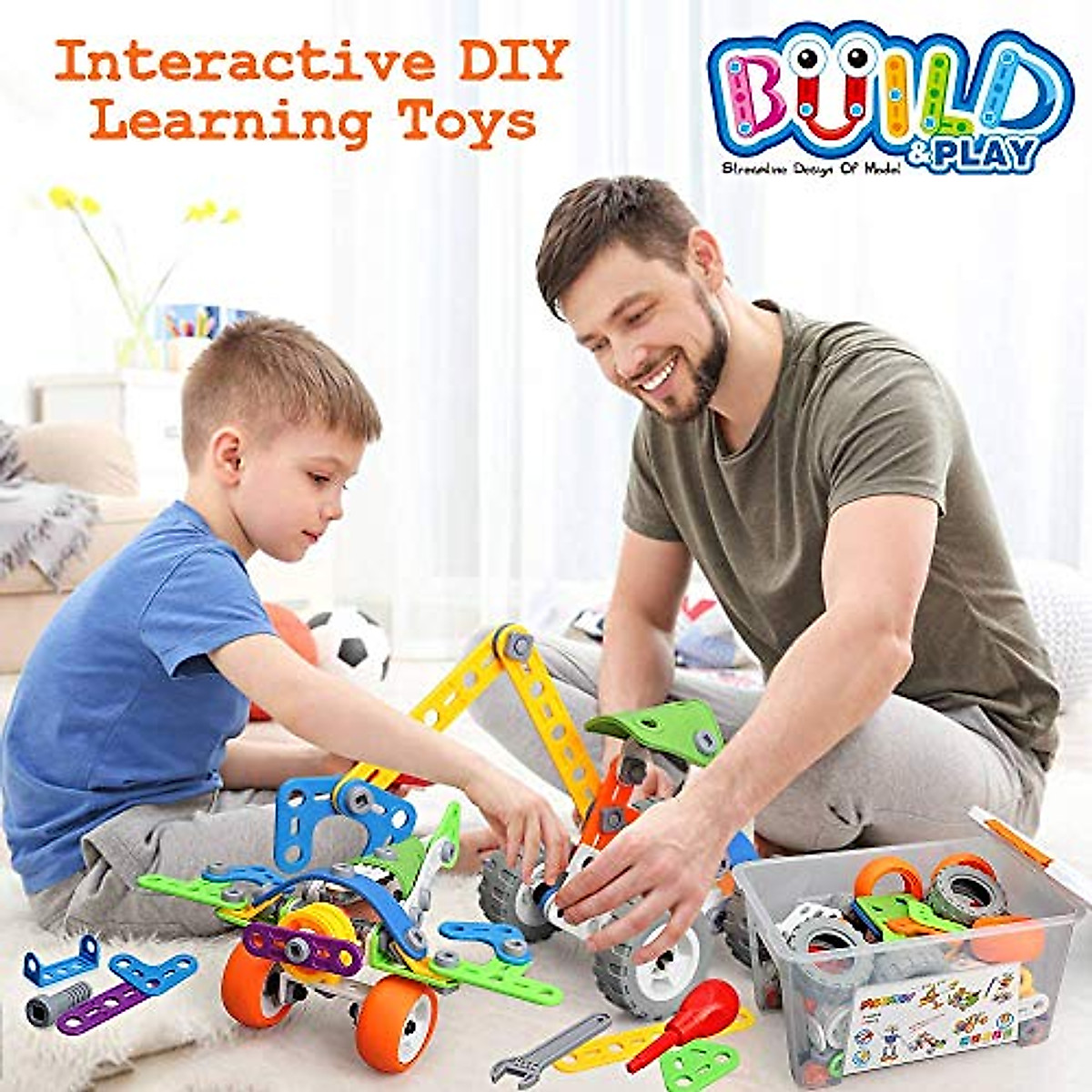 MOONTOY 175 Pieces Building Blocks STEM Toys for 4 5 6 7 8+ Year Old Boys Erector Sets Kits Building Toys for Kids Age 4-8 6-8 5-7 8-10 Creative Learning Game Engineering Stem Projects Activities Gift