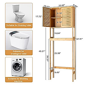 Vasitelan Over The Toilet Storage Cabinet, Bathroom Organizer with Adjustable Inside Shelf and Bottom Stabilizer Bar, Space-Saving Toilet Rack (Wood Color)