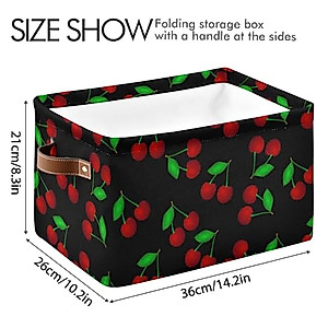 Cherry Black Storage Basket Bins Decorative Toy Organizer Bins Laundry Hamper Baskets with Handles for Bedroom Office Clothes Pet Nursery Living Room,1 pcs