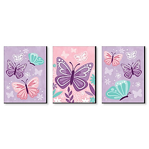 Big Dot of Happiness Beautiful Butterfly - Floral Nursery Wall Art and Kids Room Decor - 7.5 x 10 inches - Set of 3 Prints