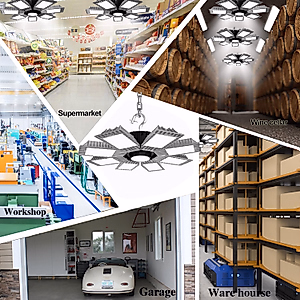 LED High Bay Lights, US Plug Garage light fixtures 300W 36000LM 6500K equivalent to 800W HPS with a free American hook 5 foot power cord for Barn,Workshop,Basement, Garage lighting(Silver, 2Pack)