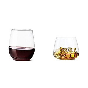 TOSSWARE POP 14oz Vino SET OF 12 POP 12oz Rocks SET OF 12, Recyclable, Unbreakable & Crystal Clear Plastic Wine and Cocktail Glasses