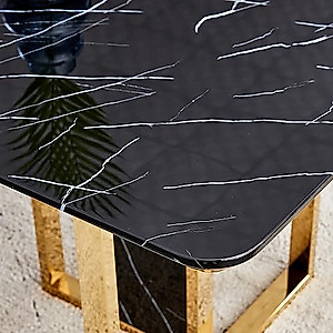 Goderfuu Black Marble Dining Table for 8 People - 71 inch Modern Kitchen Dining Room Table with Gold Base, Faux Marble Dining Table Pedestal Table Dinner Table, Large Marble Table for Dining Room