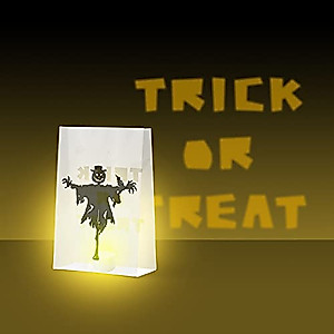 Halloween Lantern Luminary Paper Bags 4 Different Style 16 Pieces Paper Candle Bags with LED Tea Lights,Halloween Party Decor