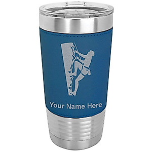 LaserGram 20oz Vacuum Insulated Tumbler Mug, Rock Climber, Personalized Engraving Included (Faux Leather, Blue)