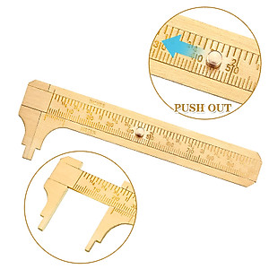 2 Pcs Brass Vernier Caliper Pocket Caliper Handy Caliper Measuring Mini Tool Double Scale Sliding Gauge Metal Pocket Ruler for Bead Wire Jewels Rings Measurement(Simple Style) (2)
