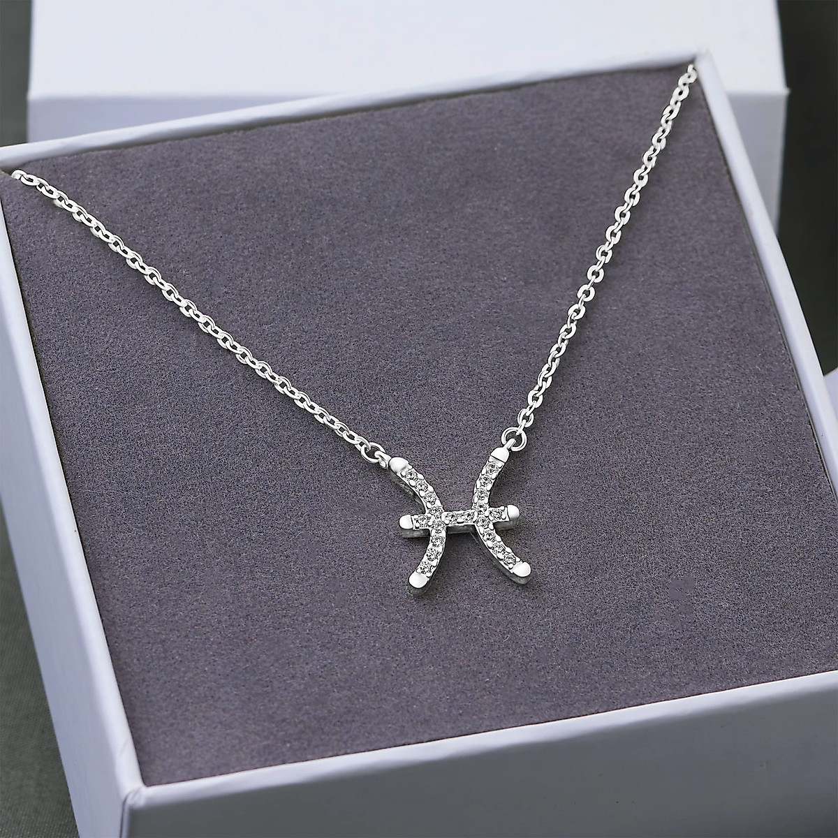 Zodiac Necklaces for Women Sterling Silver, 12 Horoscope Constellation Zodiac Sign Necklace, 18" - 20" Polo Chain Zodiac Jewelry Celestial Necklace, Birth Year Necklace (Pisces)