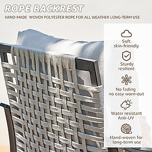 NATURAL EXPRESSIONS Patio Furniture 4 Piece Set,Outdoor Conversation Set Metal Patio Sectional Sofa with High Back Hand-Woven Rope Chairs by Hand Brushed Wood Grain Finish, 6" Cushion for Yard,Garden