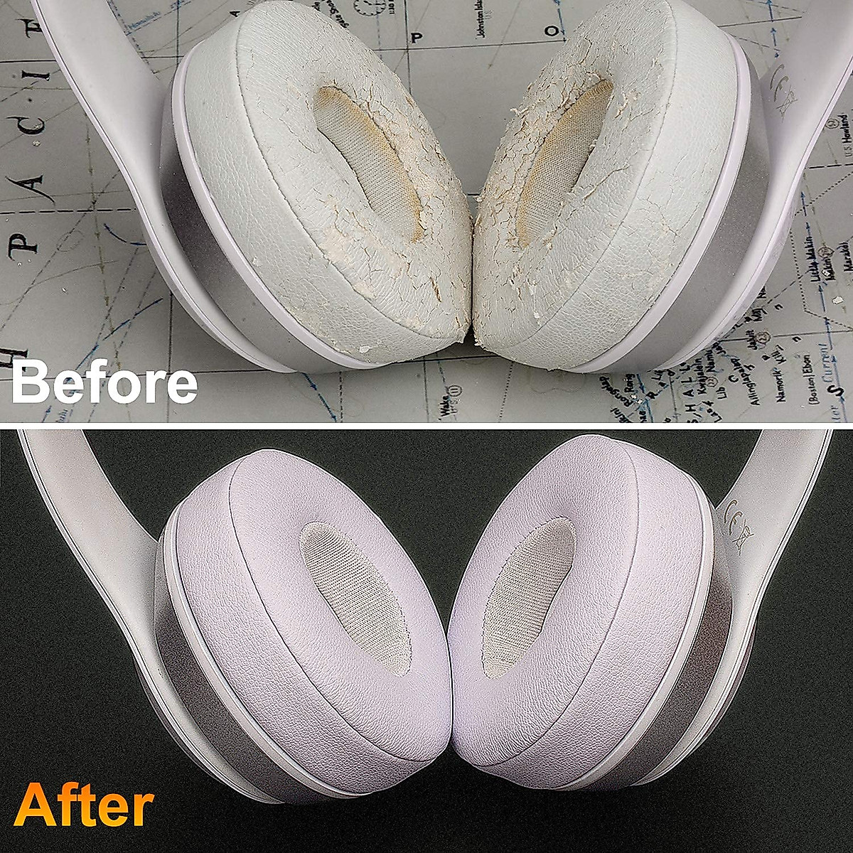SoloWIT Earpads Cushions Replacement for Beats Solo 2 & Solo 3 Wireless On-Ear Headphones, Solo2 Solo3 Ear Pads with Soft Protein Leather, Added Thickness - (White)