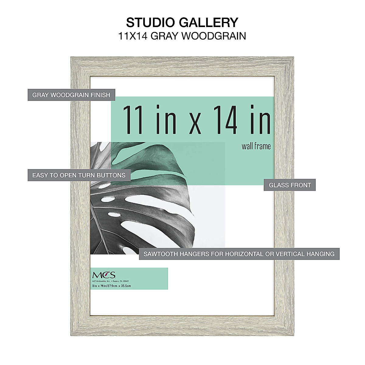 MCS Studio Gallery 11x14 Picture Frame Gray Woodgrain, Rectangle Photo Frame for Photos, Posters & Art Prints (2-Pack)