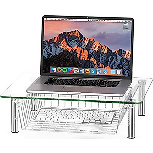 Simple Houseware Clear Glass Computer Monitor Stand Riser with Drawer
