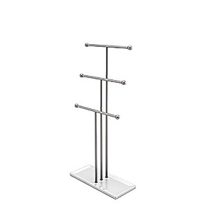 Umbra Trigem Hanging Jewelry Organizer Tiered Tabletop Free Standing Necklace Holder Display, 3, White/Nickel