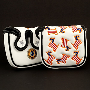 US Flag Dancing Scottie Dog High-MOI Mallet Putter Headcover, White, Golf Head Cover