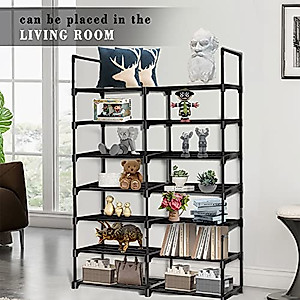 7-Tier Shoe Rack Storage Organizer for Closet, 28 Pairs Shoes and Boots Shelf Organizer, Durable Metal Pipes and Plastic Connectors Shoe Shelf Organizer for Entryway, Hallway, Living Room, Black