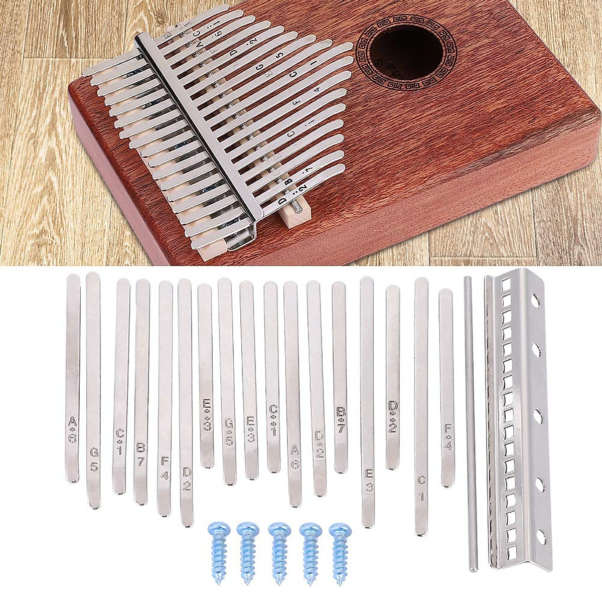Thumb Piano Keys Set Kit, Bridge Saddle and 17 Stainless Steel Keys for Kalimba Thumb Piano DIY Replacement Parts Keyboard instrument accessories