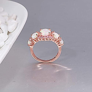 CiNily Wedding Rings for Women 14K Rose Gold Plated Engagement Bands Pink Fire Opal Promise Rings Cubic Zirconia Statement Bands Gemstone Jewerly Gift Size 12