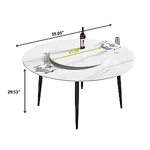 59" Modern Round Dining Table with 31.5" Detachable Lazy Susan, Sintered Stone Marble Dining Room Table with Metal Leg, Round Shape Restaurant Kitchen Table for 6-8 People, Table Only