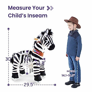PonyCycle Ride on Zebra Boys and Girls Ride on Toys Classic Model U (with Brake/ 30" Height/Size 3 for Age 3-5) Pony Cycle Ride on Horse Plush Mechanical Animals Toys Zebra Model Ux368