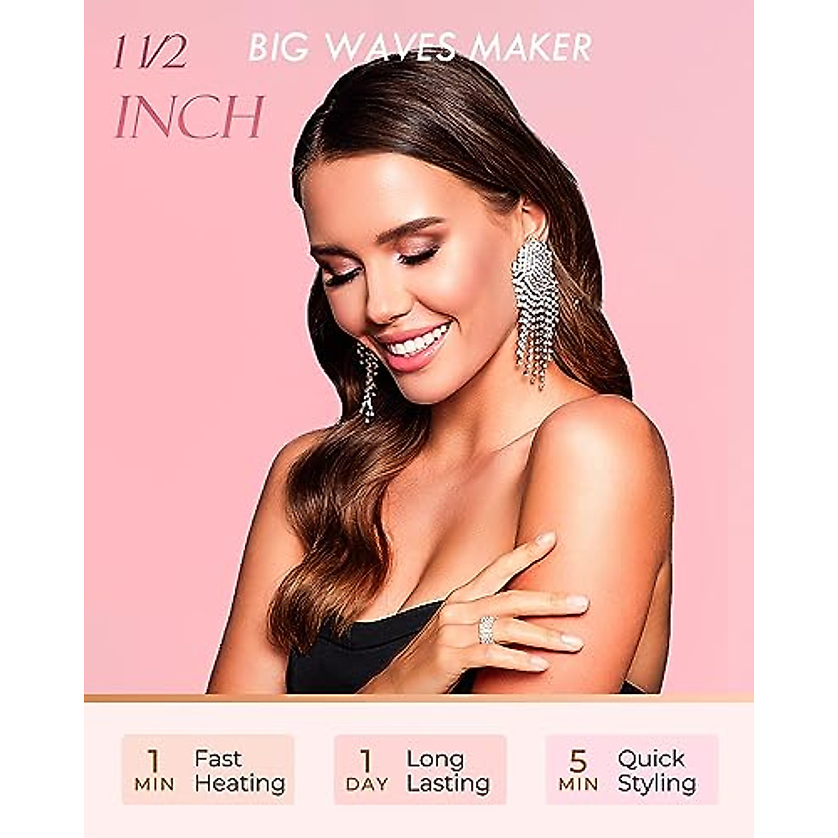 WEEYUM 1 1/2 Inch Curling Iron, Large Barrel Curling Wand for Hair, Ceramic Tourmaline Hair Curling Iron Double Voltage(100-240V)