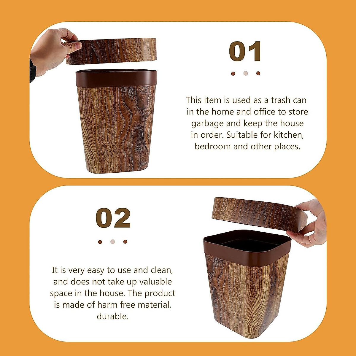 NALsa Retro Imitation Wood Trash can Without lid Waste Paper Basket Wood Grain Trash can Waste Paper Trash can Household Trash can Bath