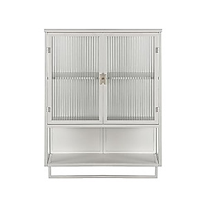 HomSof 23.62" Glass Doors Modern Two-Door Wall Cabinet with Featuring Two-Tier Enclosed Storage,an Open Shelf,and Towel Rack,for Entryway Living Room Bathroom Dining Room