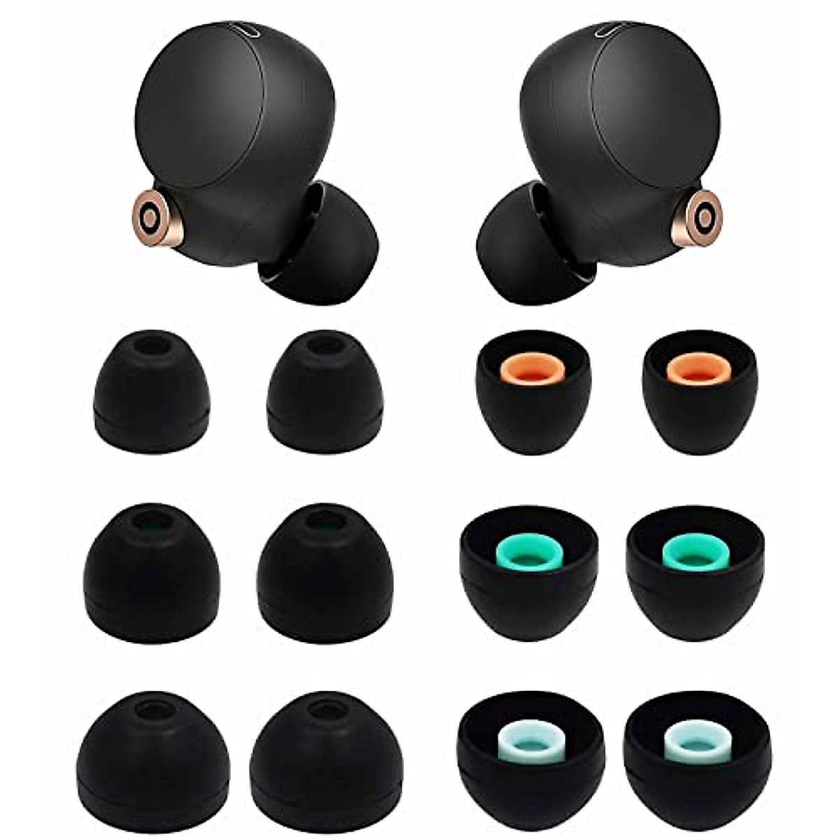 6 Pairs Replacement Ear Tips Buds for WF-1000XM5 / WF-1000XM3 / WF-C700N / WF-C500, Eartips Earbuds Flexible Soft Silicone Rubber Skin Accessories Compatible with Sony WF-1000XM4 - S/M/L Black