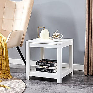 NebulaDeco 3-Tier End Table Nightstand White, Narrow Side Table with Storage Shelf, Small Bookshelf Bedside Table for Bedroom, Living Room, Office, Bathroom (Two-ply, White)