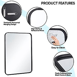 SUPER DEAL 22x30 Inch Black Wall Mirror for Bathroom, Wall Mounted Rectangular Entryways Decor Vanity Mirrors with Stainless Steel Metal Frame and Rounded Edge (1)