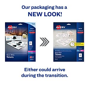 Avery Tickets with Tear-Away Stubs, 1.75" x 5.5", Matte White, Pack of 200 (16154)