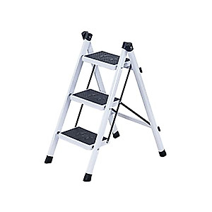 LUCEAE Step Stool3Step Steel Ladder Folding Step Stool,Sturdy and Durable Extra Wide Treads with Non-Slip Rubber Sleeve,Portable and Lightweight Home/Kitchen/Closet/Bedroom/Office Wide Platform Steps