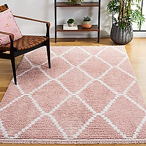 Safavieh Augustine Collection 8' x 10' Pink/Ivory AGT829U Moroccan Boho Trellis Fringe Area Rug
