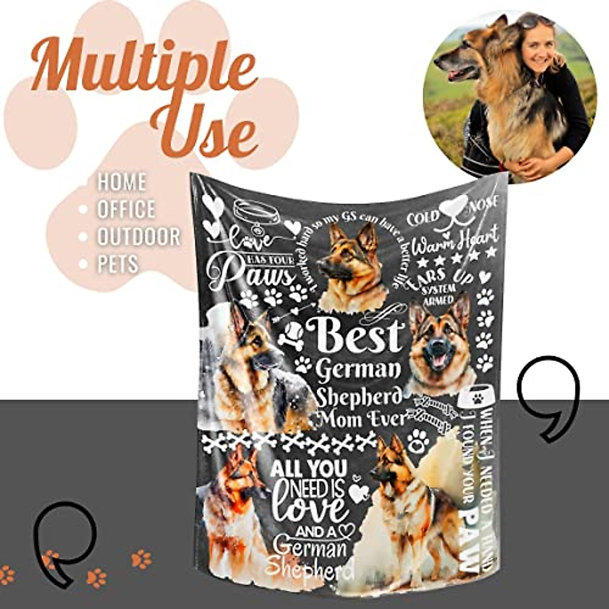 InnoBeta German Shepherd Themed Throws for Dog Moms, Dog Lovers, Dog Owners, Birthday Gifts for German Shepherd Lovers, Best Friend, Coworkers, Sisters (50"x 65") - Black