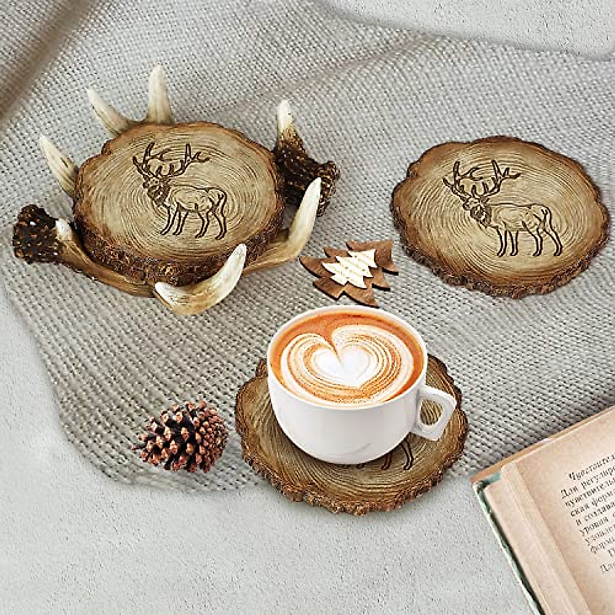 Newsparkle Antler Deer Coasters, Rustic Deer Decor,Set of 4 Outdoor Cabin Coasters, Gifts for Hunter,4 Inch