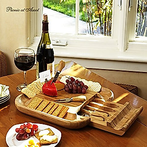 Custom Personalized Engraved Bamboo Cheese/Charcuterie Cutting Board with Knife Set & Cheese Markers- Designed & Quality Checked in USA