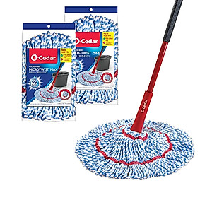 O-Cedar MicroTwist MAX Microfiber Twist Mop with 2 Extra Refills | Features Hands-Free Wringing | Extra Large 18-Inch Mop Head | Safe on All Floor Types,Red
