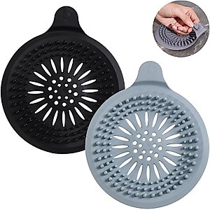 Shower Drain Hair Catcher with Suction Cups, 2 Pack Silicone Sink Strainer Protector Bathroom Accessories Hair Stopper, Easy to Install Filter Trap for Bathtub Kitchen Pet Hair