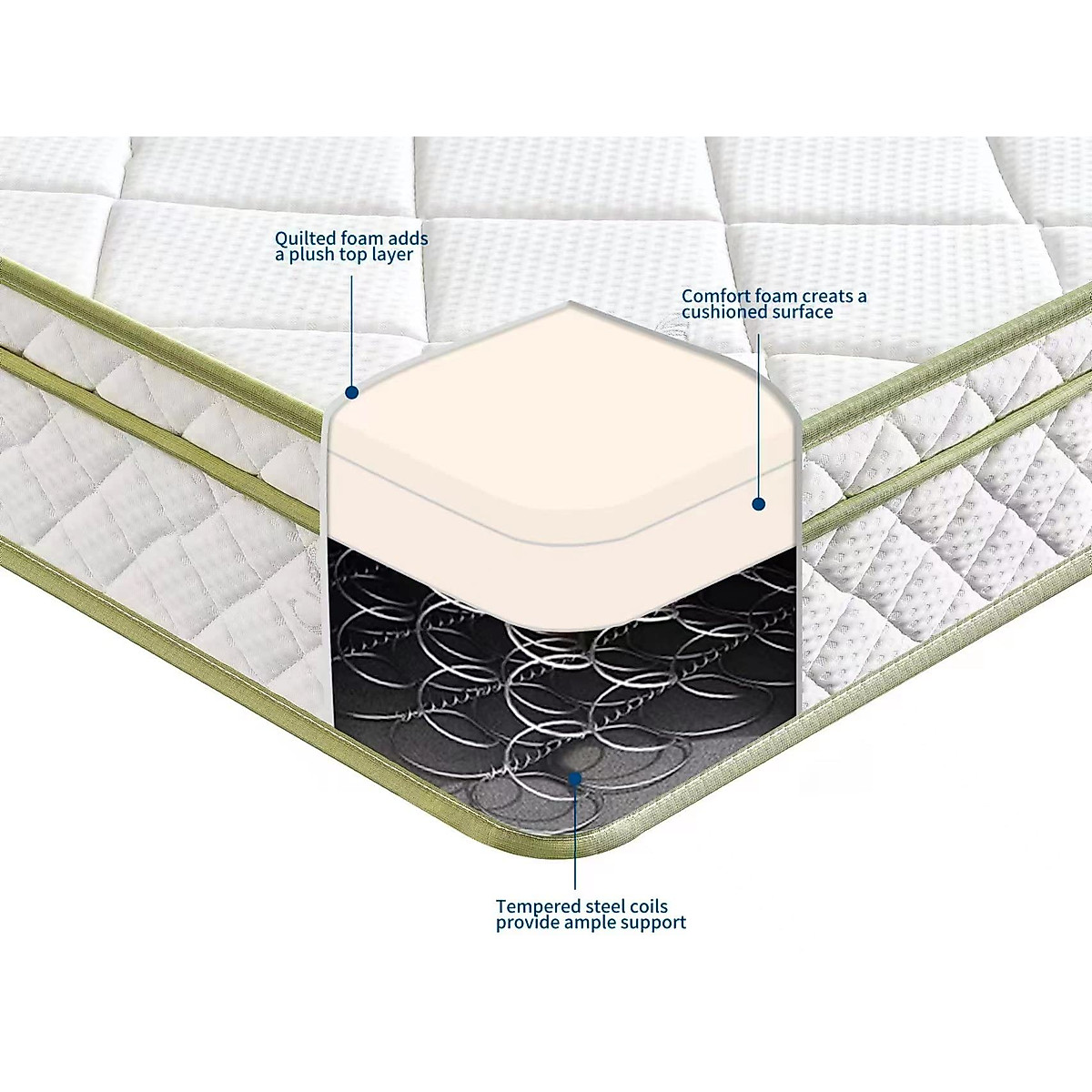 Oliver & Smith 8 Inch California King Mattress - Breathable Euro Top Hybrid with Medium Firm Bonnell Coil Support - High Density Foam, Cotton Cover Cal King Mattress in A Box - White