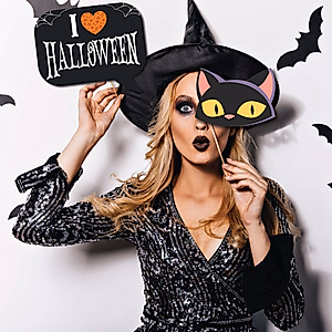 Halloween Photo Booth Props - 41-pc Photobooth Kit with 8 x 10-Inch Sign, 60 Adhesive Pads, and 45 Sticks - Halloween Photo Props - Halloween Selfie Props - Halloween Photo Booth Decorations