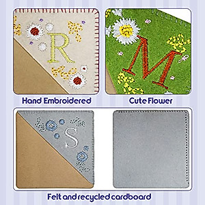 4 Packs Personalized Hand Embroidered Bookmark for Book Lovers, Unique Letters & Cute Flower Embroidery Corner Bookmark Book Marker Clip Meaningful Gift for Reader Friend Student