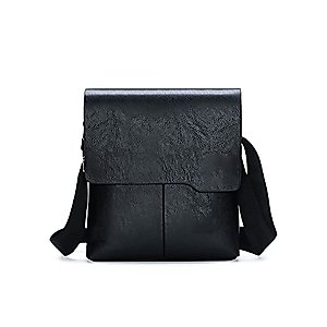 RIUKIU Body Bags for Men Casual Men Shoulder Bag Vintage Crossbody Bags Quality Male Bag PU Leather Handbag Capacity Men Messenger Bags (Color : Black)